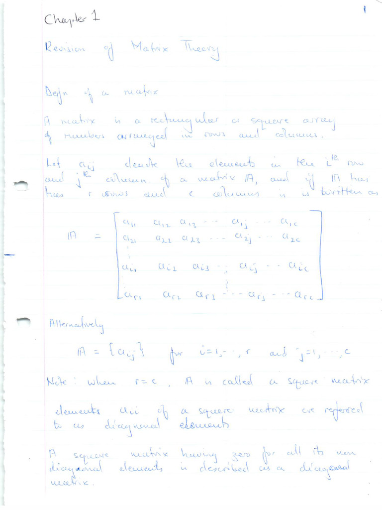 Chapter 1_ Revision of Matrix Theory | PDF
