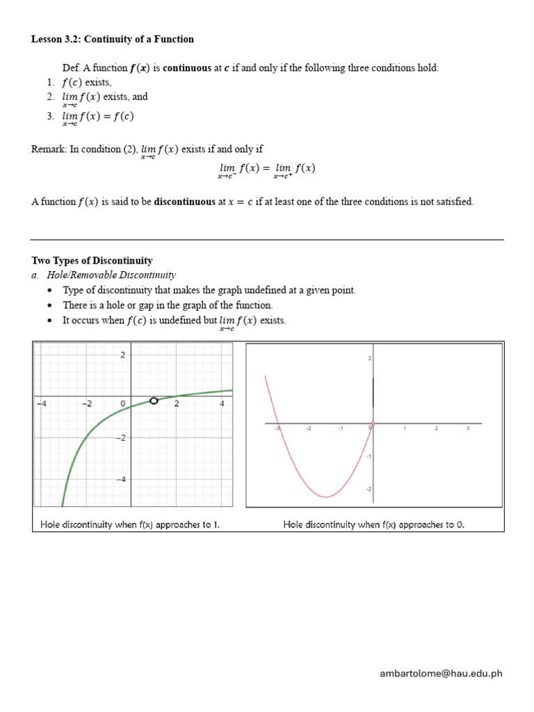 Lesson 3.2 Continuity of A Function | PDF