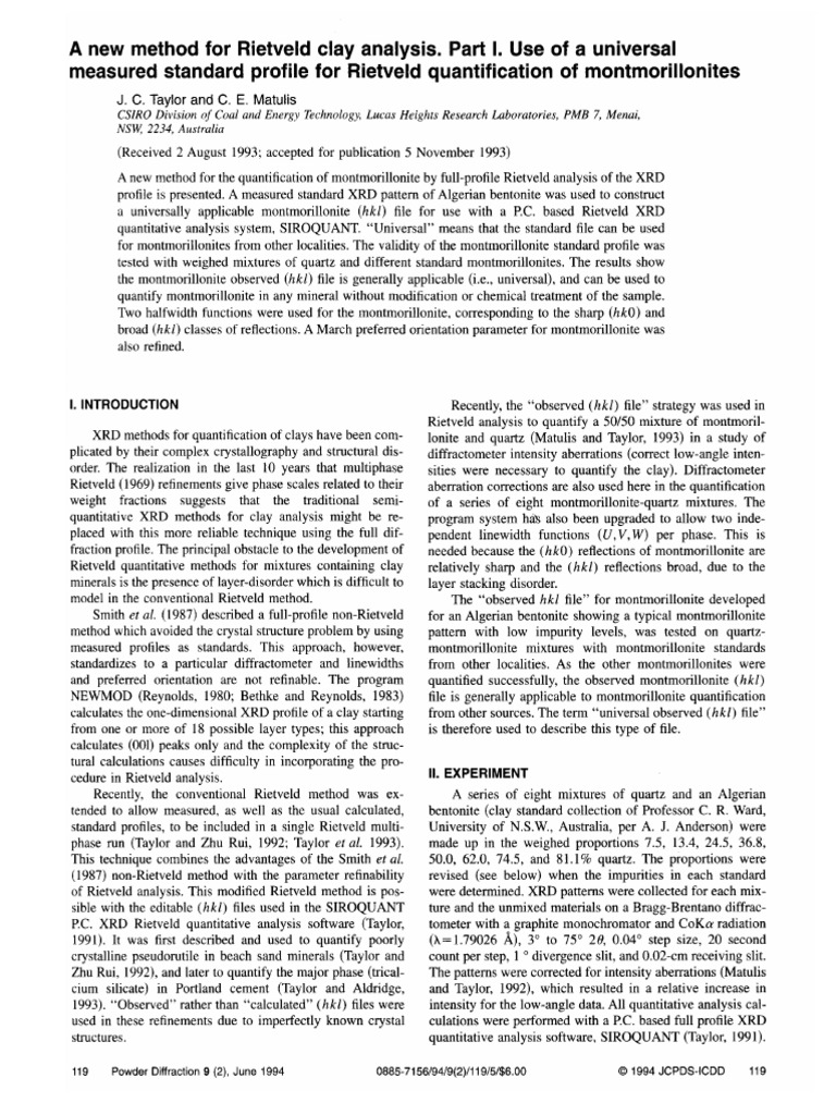 Montmorillonite Clay Analysis | PDF | X Ray Crystallography | Mineralogy
