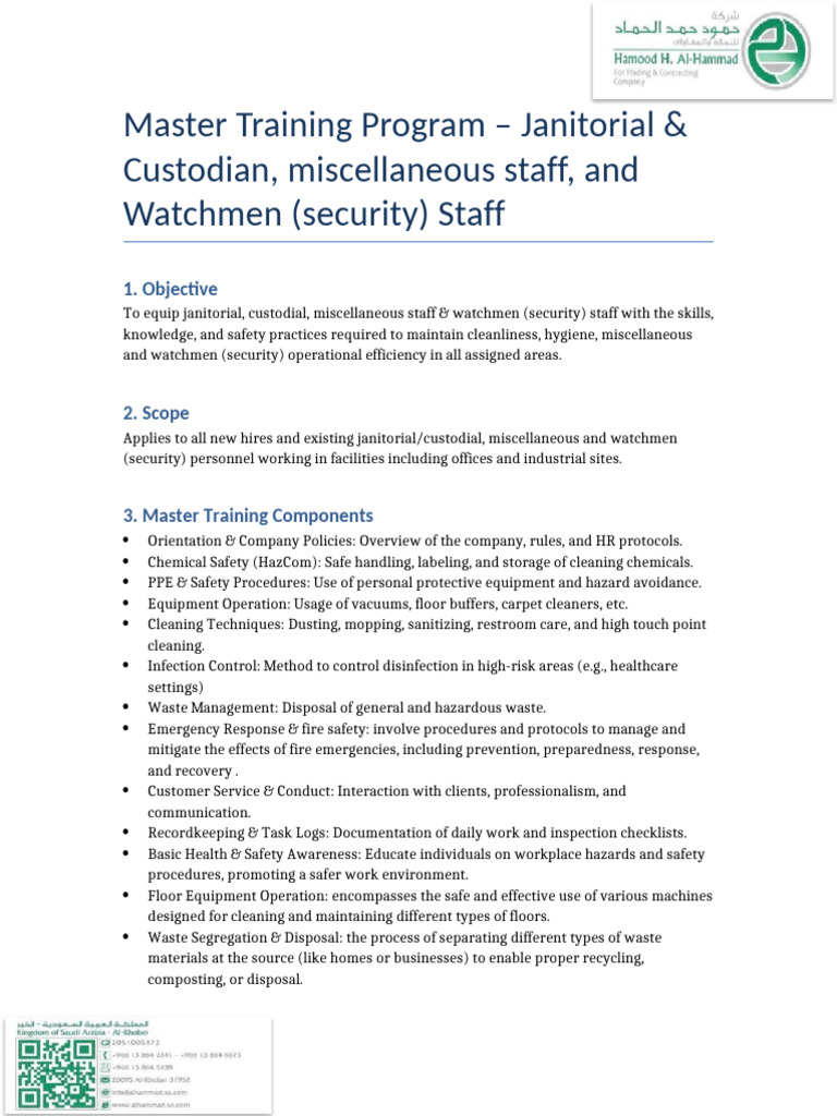 Master Training Program - Janitorial & Custodian, Miscellaneous Staff ...