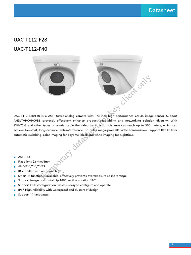 2MP IR Fixed Turret Analog Camera - Temporary | PDF | Video | Display ...