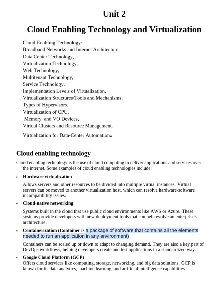 Unit 2 Cloud Enabling Technology and Virtualization | PDF | Internet ...