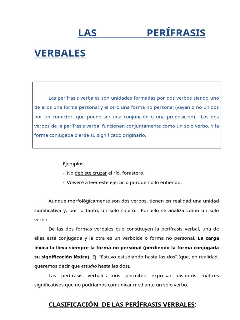 Perífrasis Verbales: Tipos y Ejemplos | PDF | Verbo | Morfología ...
