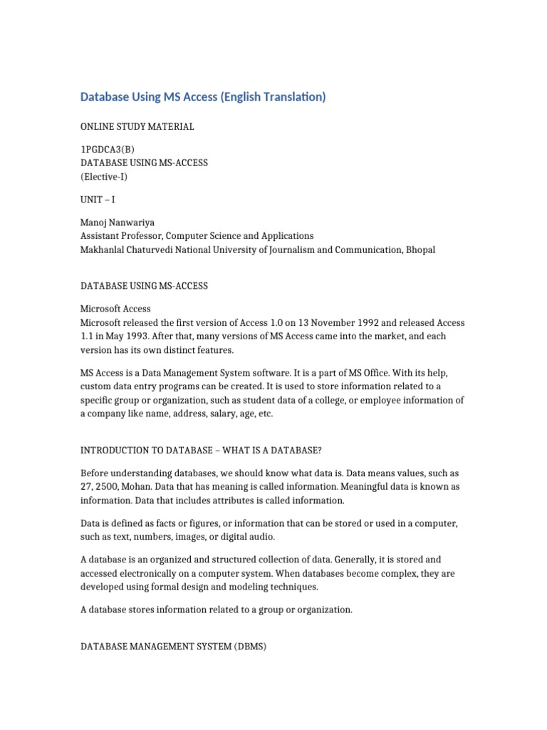 Database Using MS Access English Translation | PDF | Databases ...