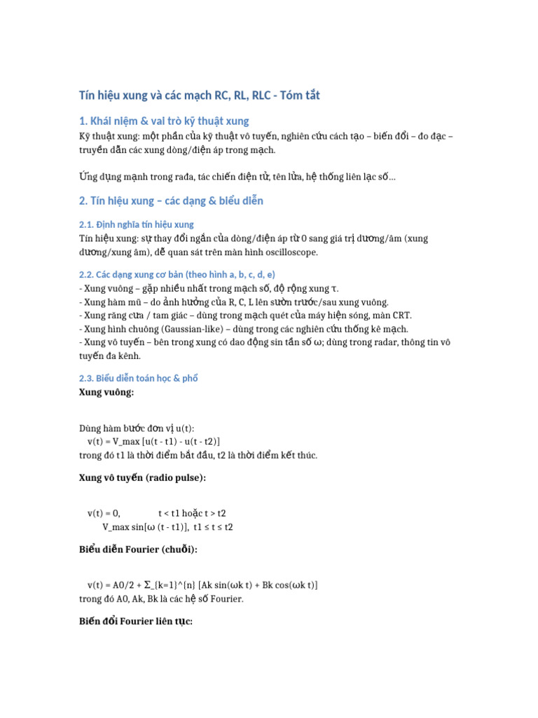 Tom Tat Tin Hieu Xung RC RL RLC | PDF