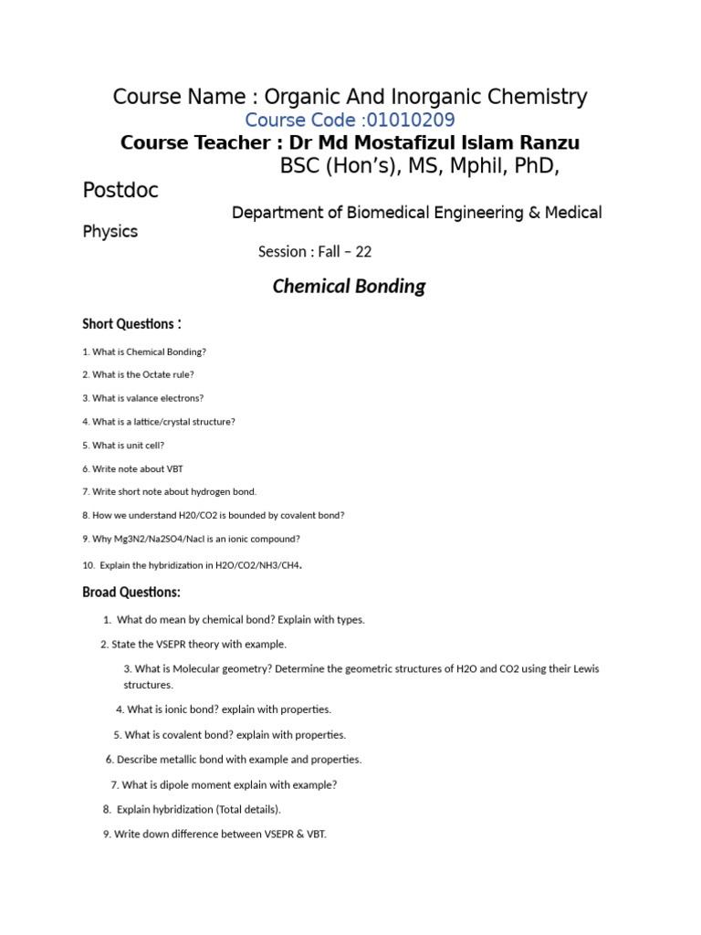 Chemical Bonding in Organic Chemistry | PDF