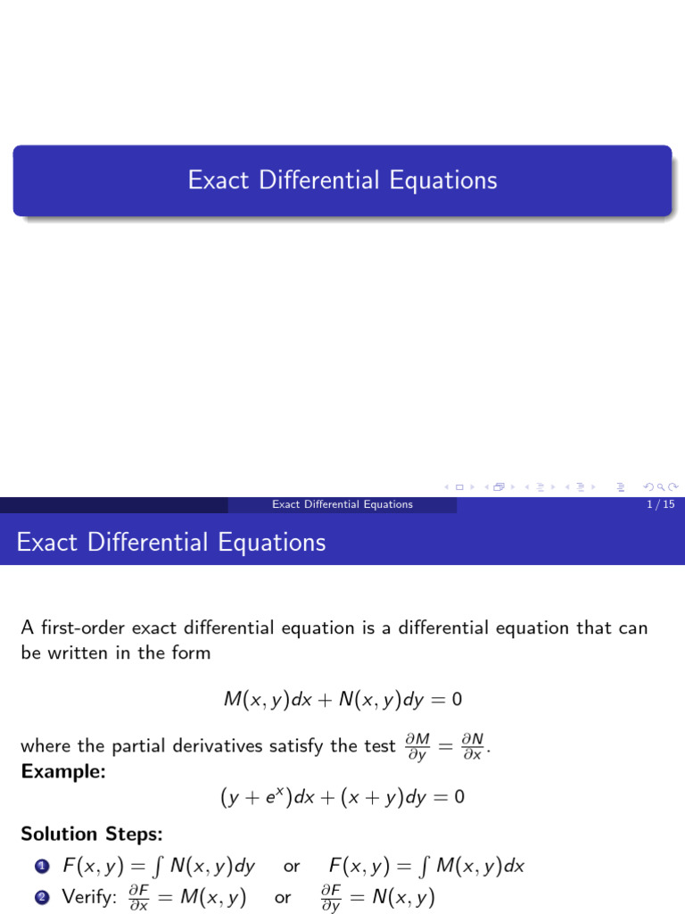First Order Exact Differential Equations File | PDF | Equations ...