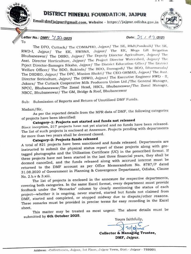 Submission of Reports and Return of Unutilised DMF Funds (1) | PDF