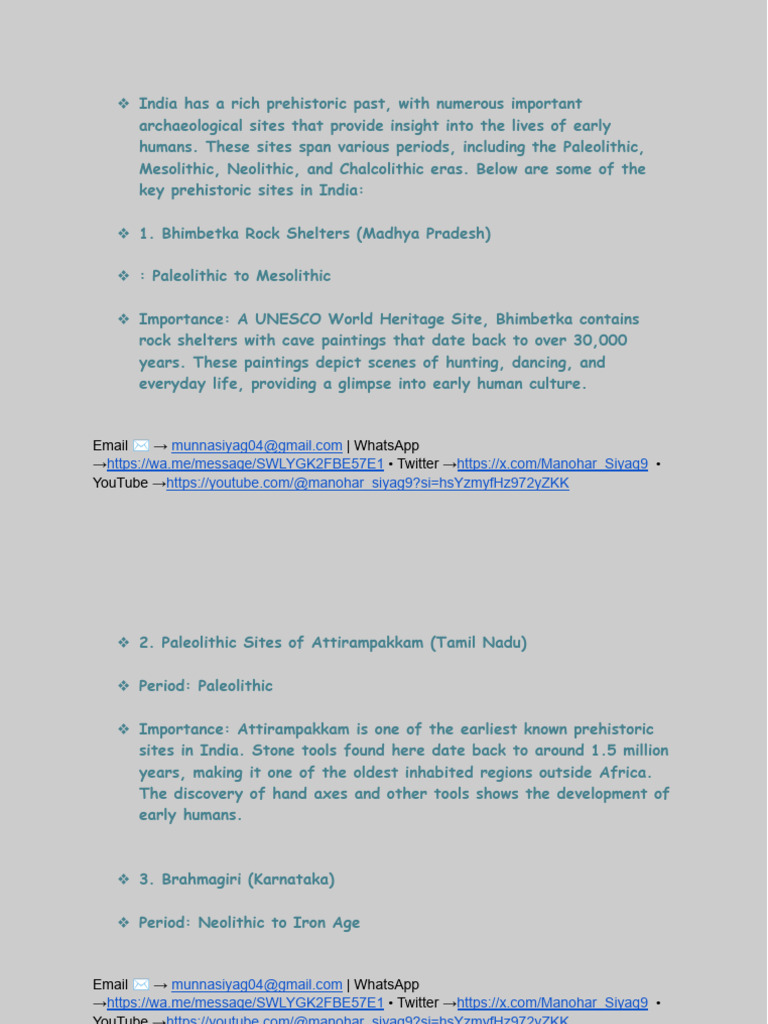Key Prehistoric Sites in India | PDF | Neolithic | Archaeology
