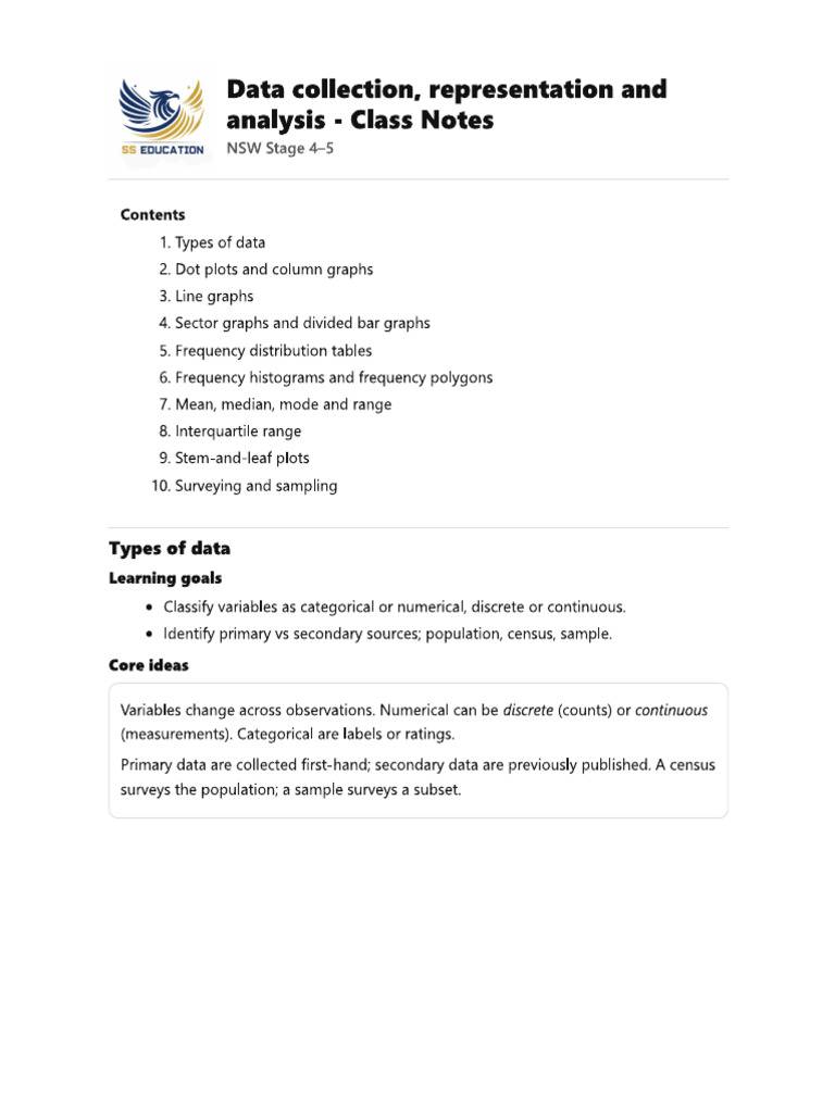 9.data Collection, Representation and Analysis - Class Notes | PDF