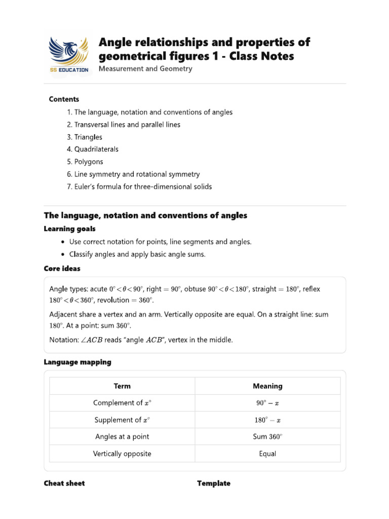 6.angle Relationships and Properties of Geometrical Figures 1 - Class ...