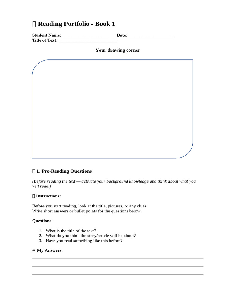 Reading Portfolio Template for Students | PDF