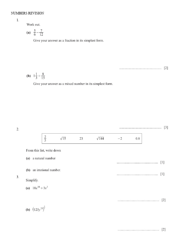 Numbers Revision | PDF
