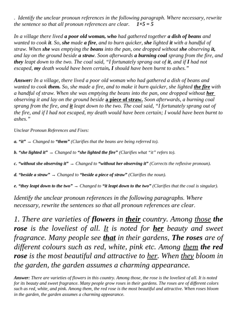 Identify The Unclear Pronoun References in The Following Paragraph ...