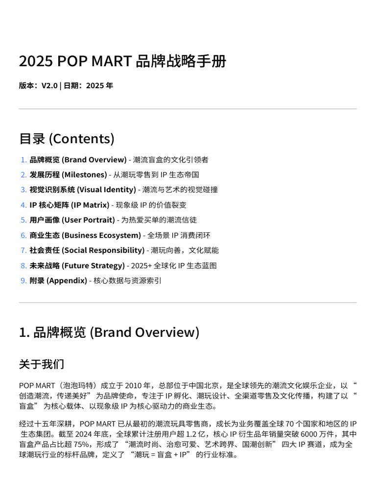 2025 Pop Mart 品牌战略手册 | PDF