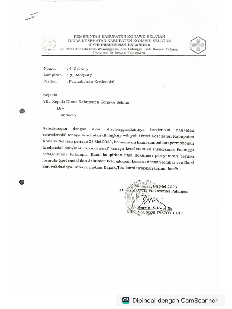 01 Permohonan Kredensial Puskesmas Palangga | PDF