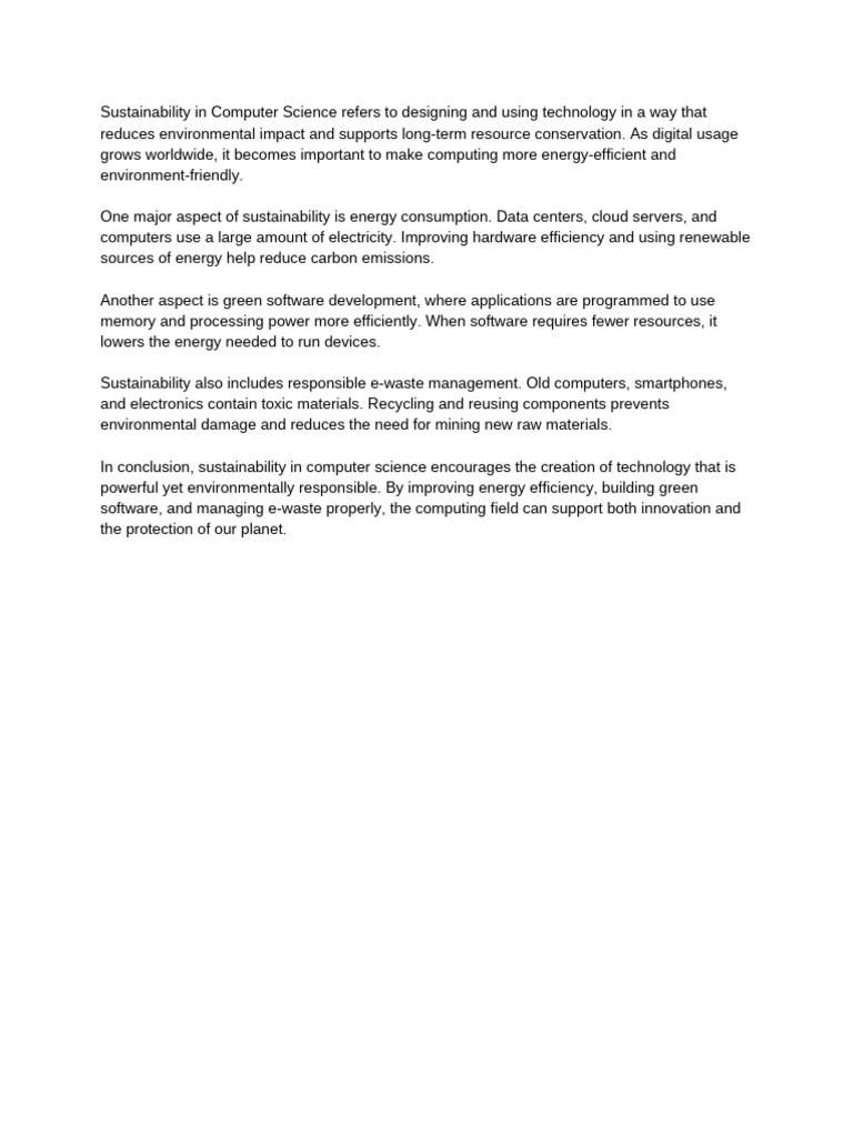 Sustainability in Computer Science Refers To Designing and Using ...
