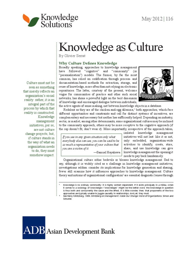 Knowledge As Culture | PDF | Organizational Culture | Knowledge Management