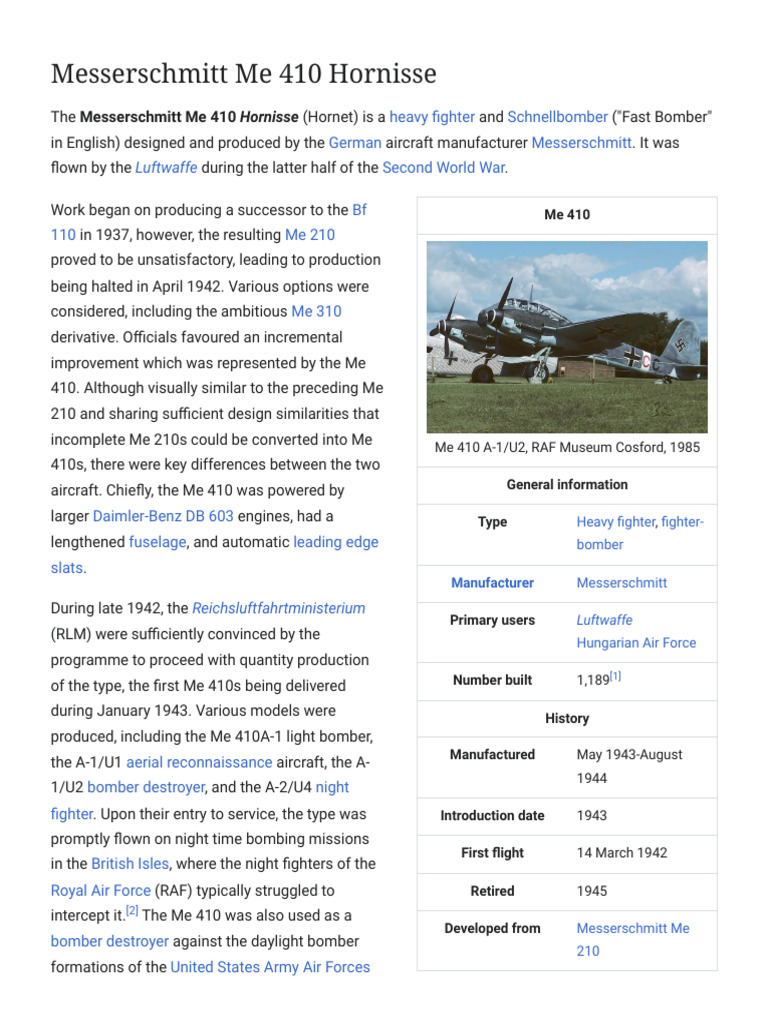 Messerschmitt Me 410 Hornisse | PDF | Aviation | Aircraft
