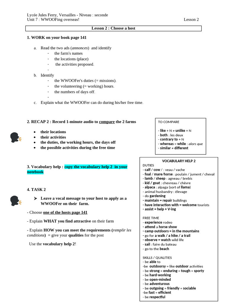 WWOOFing Lesson 2 - Worksheet | PDF | Domesticated Animals | Livestock