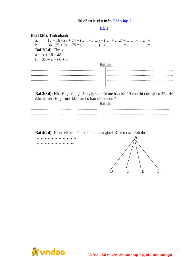 56 de On Tap Hoc Ki 1 Mon Toan Lop 2 1 | PDF
