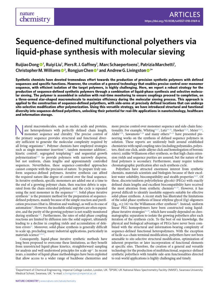 Sequence-Defined Multifunctional Polyethers Via Liquid-Phase Synthesis ...