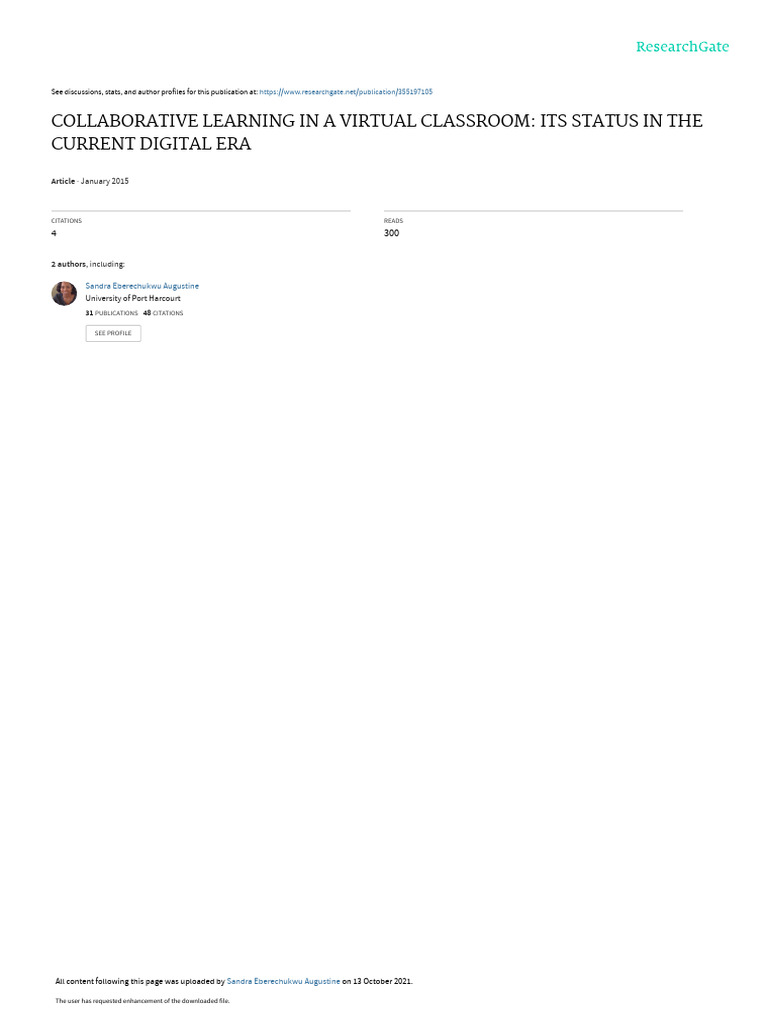 Full Paper Collaborative Learning in A Virtual Classroom Its Status in ...