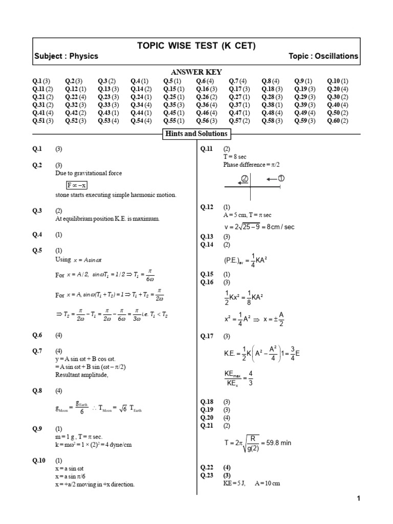 Physics Test: Simple Harmonic Motion | PDF | Motion (Physics) | Applied ...