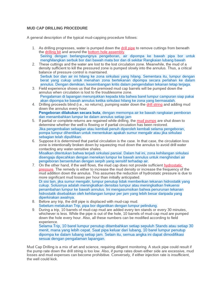 Mud Cap Drilling Procedure 1 | PDF
