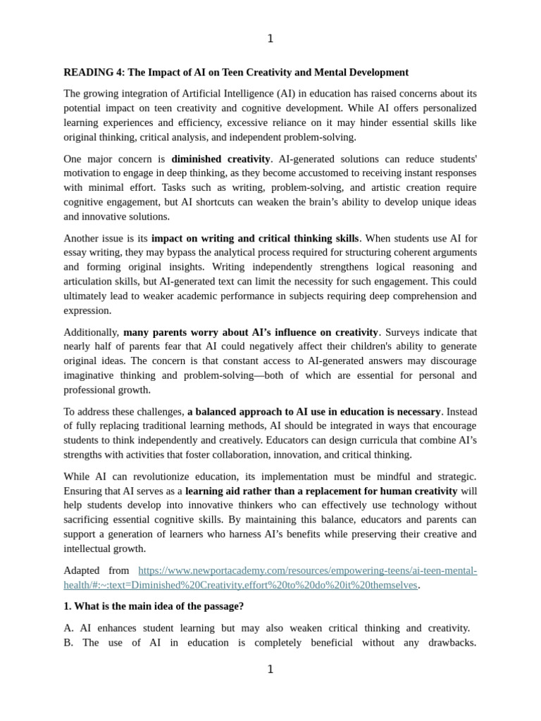 Ôn DK 2 Reading 4 No Keys | PDF | Artificial Intelligence ...