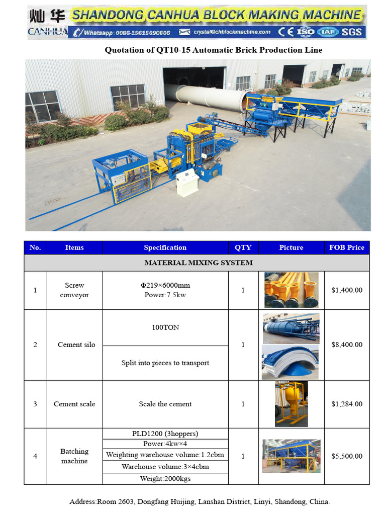 QT10-15 Quotation Details-Full Line | PDF | Concrete | Secondary Sector ...