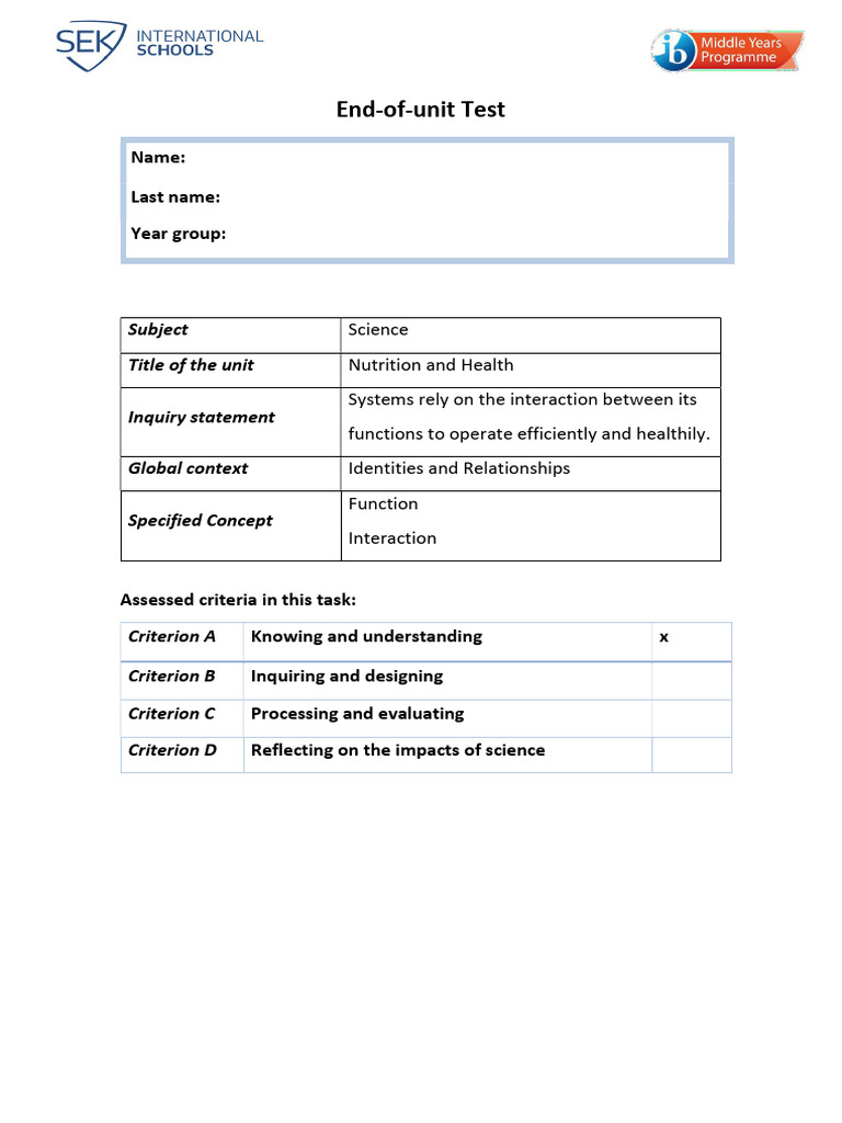 Summative Task 2 - End-Of-unit-test | PDF | Nutrition | Diet & Nutrition