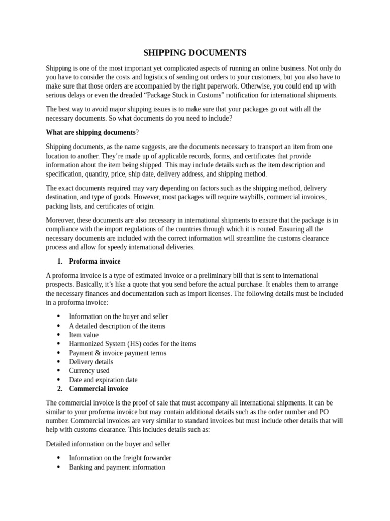 Shipping Documents | PDF | Bill Of Lading