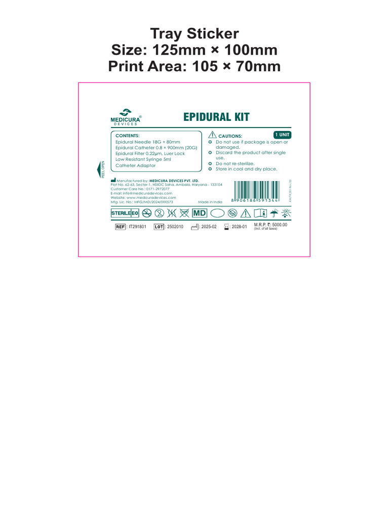 Epidural Kit Tray Sticker Details | PDF