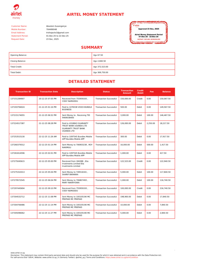 Ugx Statement 7409157579848294400 | PDF | Debit Card | Banking Technology