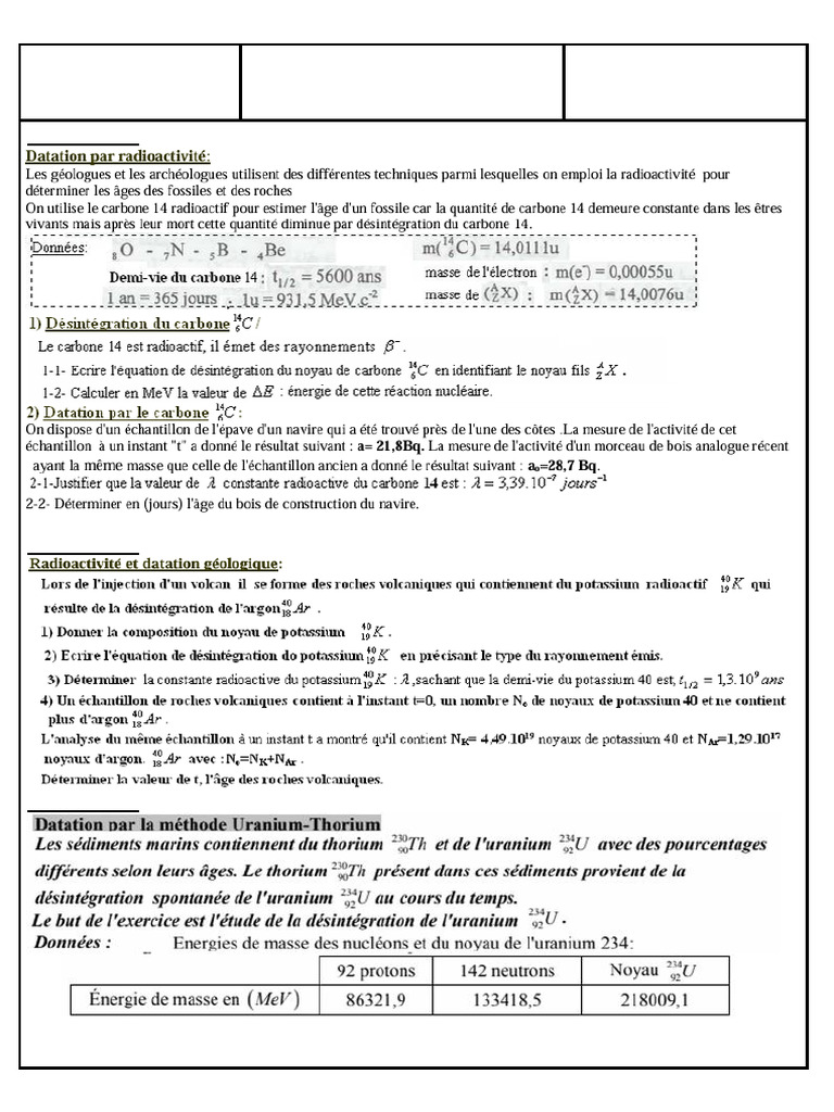 Transformations Nucléaires 2BAC Exercises | PDF