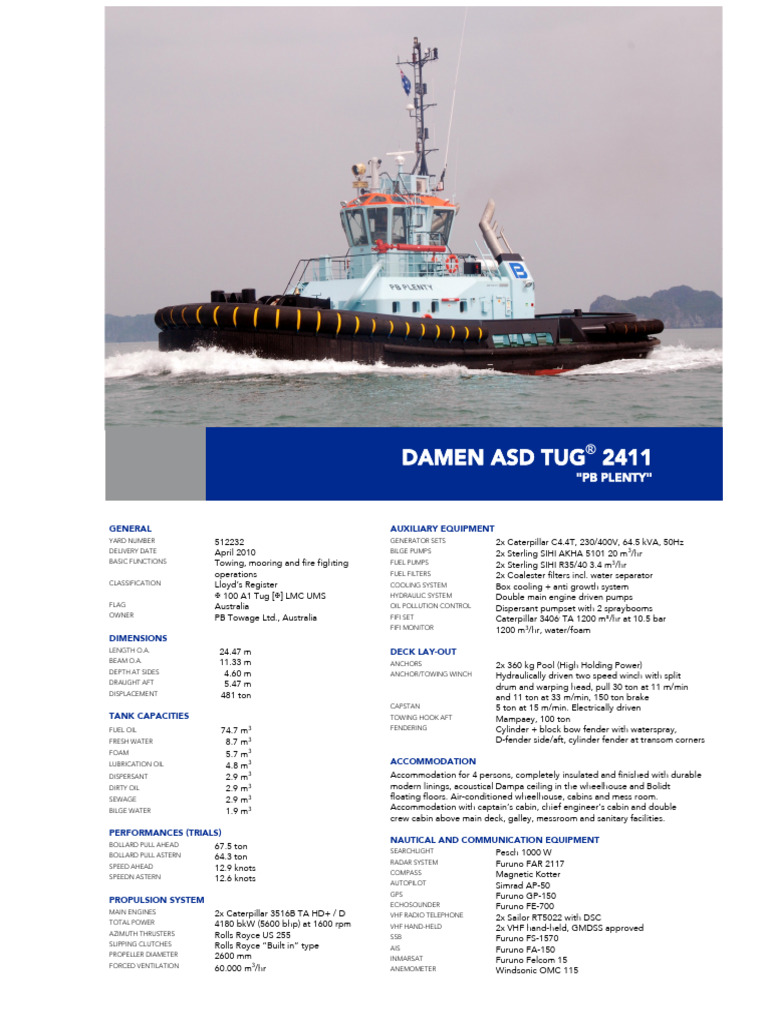 Damen ASD Tug 2411 YN 512232 PB Plenty | PDF | Water Transport | Ships