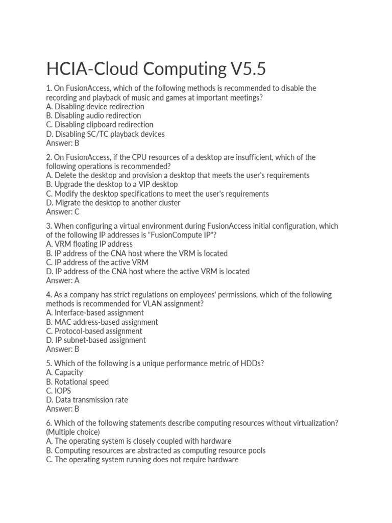 HCIA-cloud Computing Pre Question | PDF | Operating System | Virtual ...