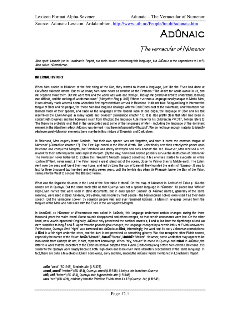 Adunaic: The Vernacular of Numenor (Mirrored Copy) | PDF | Grammatical ...