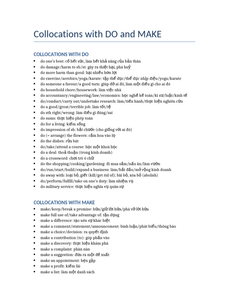 Collocations With DO and MAKE | PDF