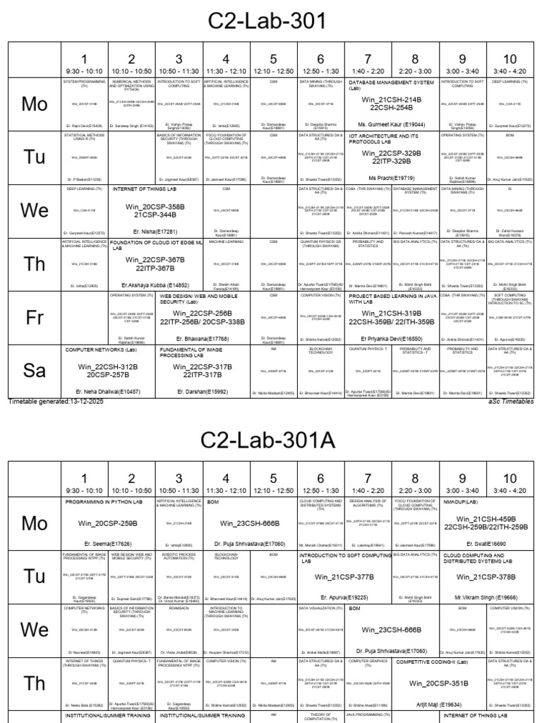 Timetable 13 Dec 25 | PDF | Computer Engineering | Applied Mathematics