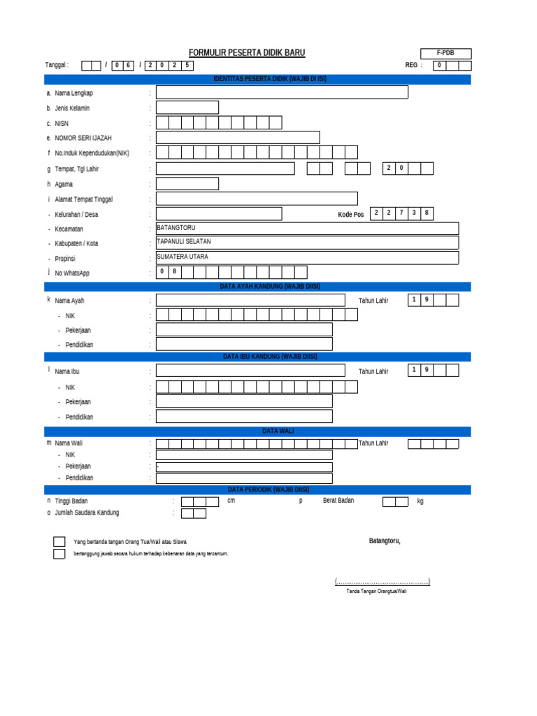 Formulir Pendaftaran Siswa Baru | PDF