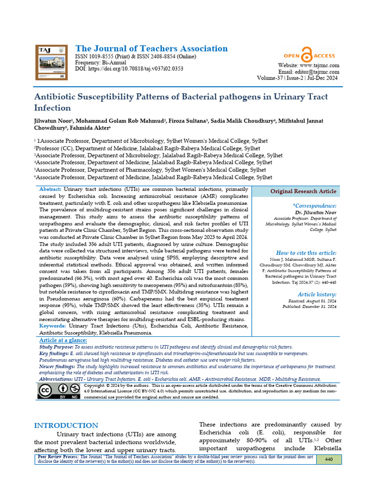 Antibiotic Resistance in UTI Pathogens | PDF | Urinary Tract Infection ...