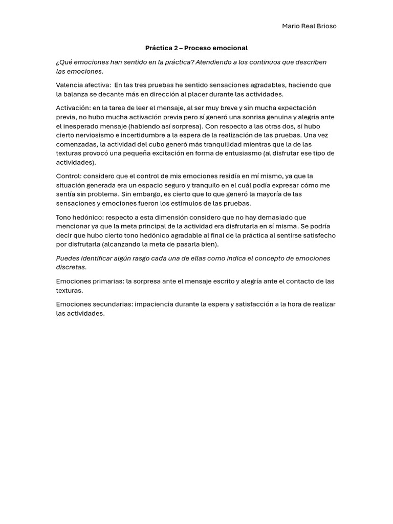 Práctica 2. Proceso Emocional | PDF