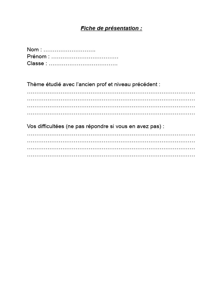 Fiche de Présentation | PDF