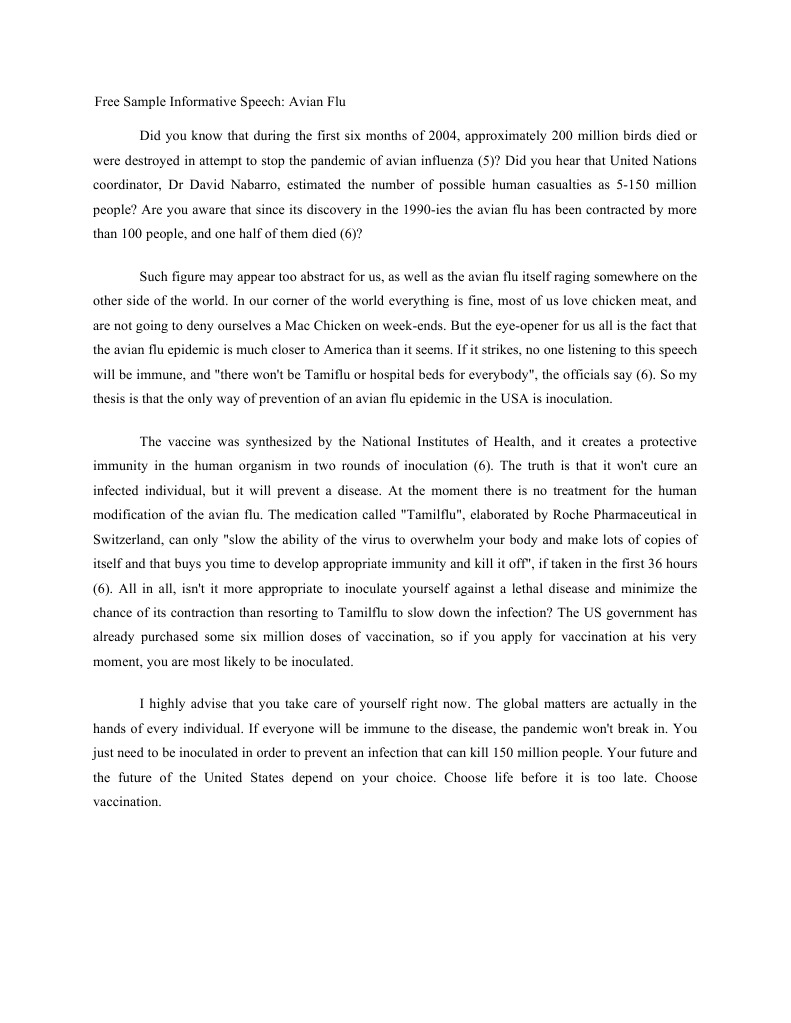 Free Sample Informative Speech | PDF | Avian Influenza | Influenza