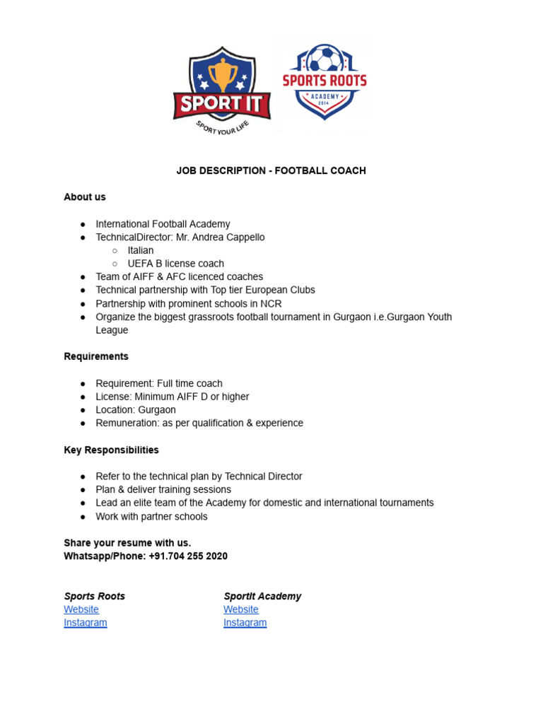 JD - Football Coach | PDF