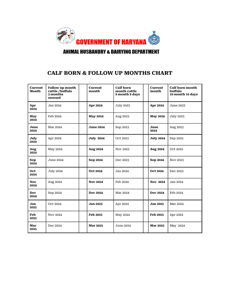 Calf Born & Follow Up Chart | PDF