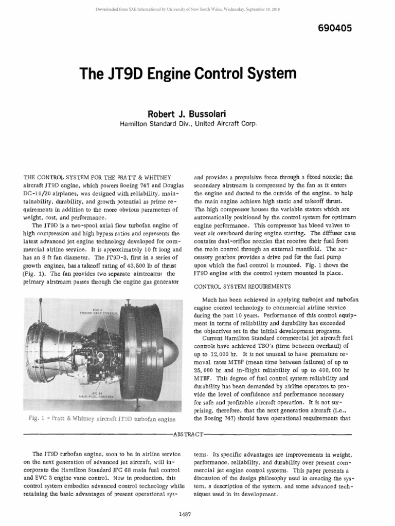 JT9D Engine Control System Overview | PDF | Valve | Throttle