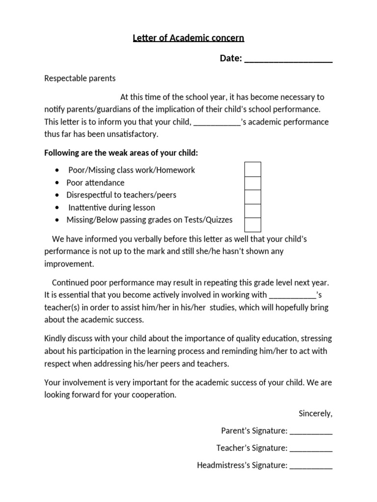 Academic Concern Notification Letter | PDF